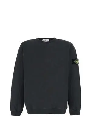 Stone Island Cotton Logo Patch Hoodie With Hood And Ribbed Hems - Grey