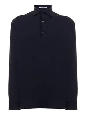 GAUDENZI Long Sleeve Polo With Classic Collar In Cotton - Blu