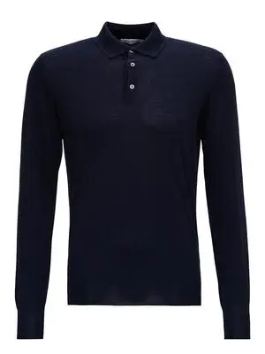 GAUDENZI Long Sleeve Wool, Silk, And Cashmere Polo With Classic Collar - Blu