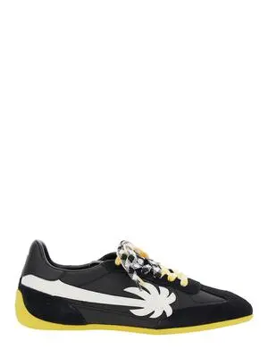 Palm Angels Paint 5 Low Top Leather Sneaker With Logo Patch Tongue & Contrast Heel Logo - Black