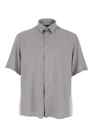 LOW BRAND Short-sleeve Classic Collar Button-front Viscose Shirt - Grey
