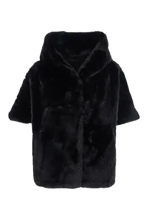 GIOVANNI PARIS High-collar Front-closure Cape With Straight Hem For - Black