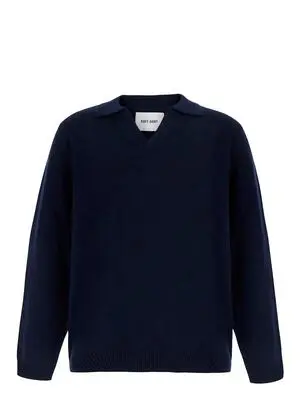 Soft Goat Heavy Cashmere Polo Collar Long Sleeve Jersey For - Blu