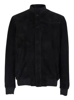 LOW BRAND Suede Jacket With High Collar, Button Closure & Welt Pockets - Black