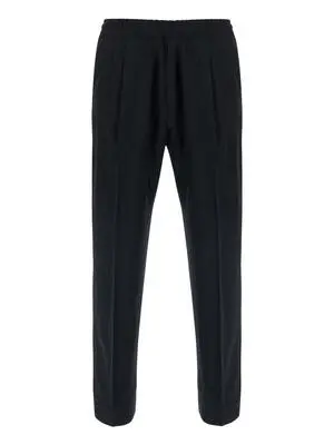 LOW BRAND Regular-fit Cotton Pants With Elastic Waist, Pockets, And Logo Patch - Black