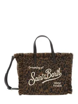 MC2 SAINT BARTH Colette Felt Mini Shoulder Handbag With Patch & Logo In Tech Fabric - Brown