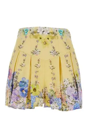 Camilla Camilla Linen & Silk Floral Print Shorts With Crystal Embellishments And High Waist Multicolor