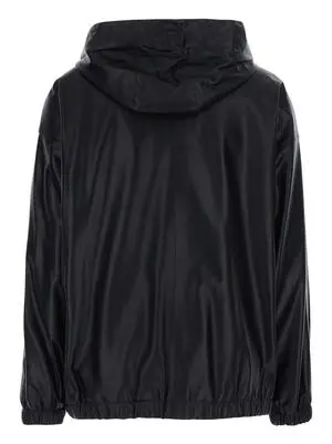 ARMA Leather Hooded Zip-front Jacket With Welt Pockets - Black