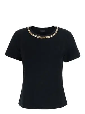 LEPLAIN Leplain Embroidered Cotton-Spandex T-Shirt With Short Sleeves Black
