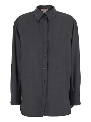 TWINSET Twinset Women's Viscose-Blend Stretch Shirt With Classic Collar And Back Logo Plaque