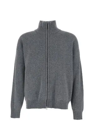 ROBERTO COLLINA Wool High-neck Sweatshirt With Dropped Shoulders And Front Zip - Grey