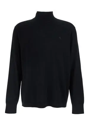 Calvin Klein Merino Turtleneck Sweater With High Collar And Long Sleeves - Black