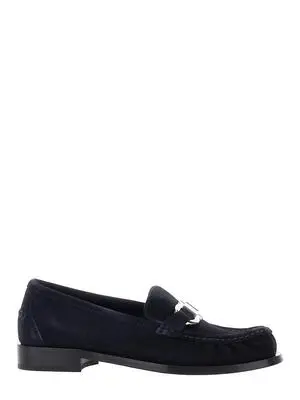 FERRAGAMO Ferragamo Marian Suede Loafer With Metallic Logo Hook Plaque Blu