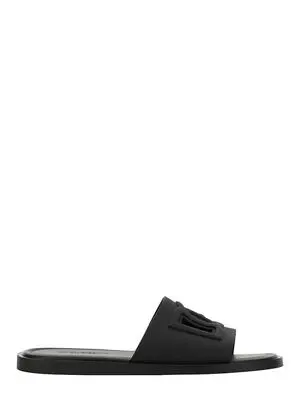 DOLCE E GABBANA Rubber Logo Slide Sandals - Black