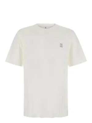Brunello Cucinelli Cotton Logo T-shirt With Crew Neck And Regular Fit - White
