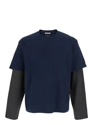 COOR Layered Mix-cut Long-sleeve Hemp-cotton T-shirt - Blu