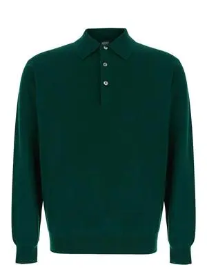 LEPLAIN Merino Cashmere Polo Neck Sweater With Long Sleeves - Green
