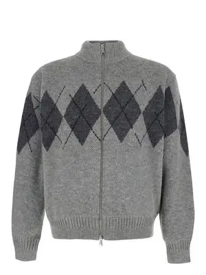 COOR Inside-out Argyle Zip-up Sweater With High Collar - Grey