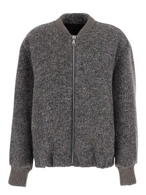 TELA V-neck Long Sleeve Tech Fabric Top In Merino Blend Jersey - Grey