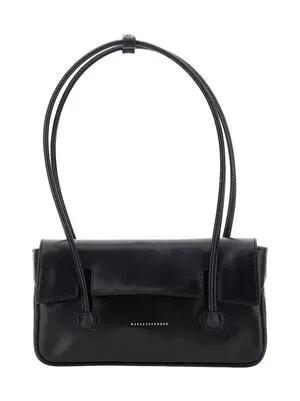 MARGESHERWOOD Shoulder Handbag With Flap And Chain Handle, Snap Closure, Leather, 25 X 15 X 6 Cm - Black