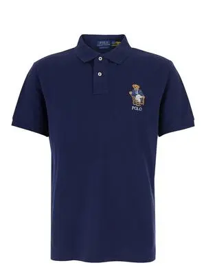 Polo Ralph Lauren Cotton Polo Shirt With Patch Logo, Classic Collar & Button-front Closure - Blu