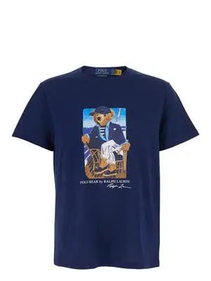 Polo Ralph Lauren Cotton Crew Neck T-shirt With Maxi Front Logo Print - Blu