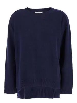 P.a.r.o.s.h P. A.r. O.s. H. Asymmetric Hem Wool-cashmere Crewneck Sweater With Ribbed Trims - Blu