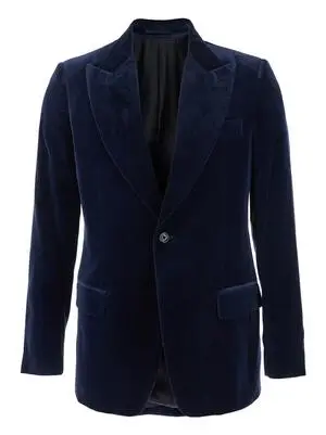 LARDINI Velvet Single-breasted Blazer Jacket With Pointed Lapels For - Blu
