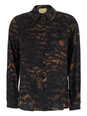 Momoni Silk Classic-collar Button-front Shirt With All-over Fade Print - Multicolor