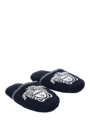 Versace Terry Medusa Embroidered Cotton Slip-on Slippers - Blu