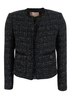 TWINSET Twinset Tech Fabric Blazer Jacket With Classic Collar, Button Front & Side Pockets