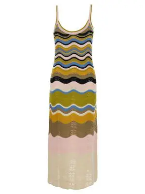 LA DOUBLEJ La Doublej Long Sleeveless Dress With Fixed Straps And Chevron Motif In Cotton