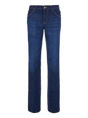 MERCI Regular High-waisted Denim Jeans With Pockets & Zip Closure - Blu