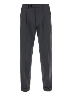 MICHAEL COAL Wool Blend Trousers With Double Pleat Front And Cuff Hem - Grey