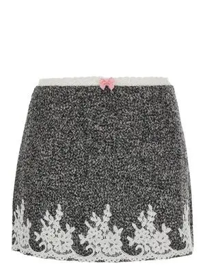 MARKGONG Gray Mini Skirt With Lace Trim & Tweed Finish - Grey