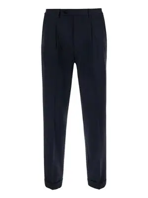 MICHAEL COAL Wool-blend Dress Pants With Cuff Hem And Double-front Pleats - Blu