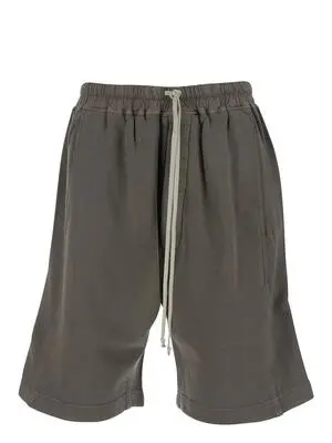 Rick Owens Cotton Shorts With Elastic Waist, Drawstring & Side Snap Buttons - Grey