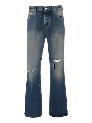 Amiri Blue Jeans With Front Rips And Logo Patch On The Back - Blu