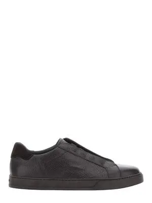 DOUCAL'S Spencer Low Top Sneaker For In Leather Slip-on Design - Brown