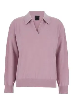 LEPLAIN Cashmere Polo-collar V-neck Sweater For - Pink