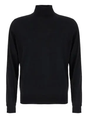 LEPLAIN Ribbed Turtleneck Sweater In Merino Wool, Silk & Cashmere For - Black