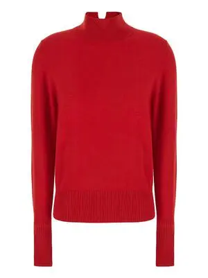 Pinko High-neck Wool-cashmere Sweater With Back Logo Patch - Red