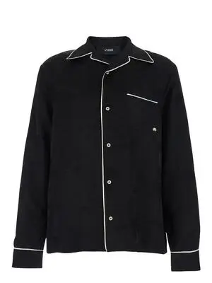 Amiri Cuban Collar Long-sleeve Shirt With Tone-on-tone Floral Embroidery - Black