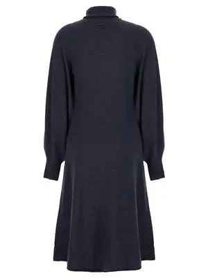 Pinko Ribbed High-neck Wool-blend Dress With Elasticated Cuffs - Grey