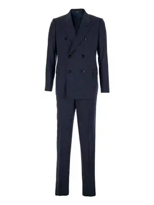 Emporio Armani Double-breasted Wool Suit With Peak Revers For - Blu