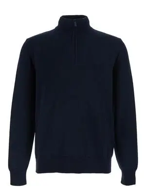 Emporio Armani Emporio Armani Men's Half-Zip Cotton Sweater With Embroidered Logo Blu