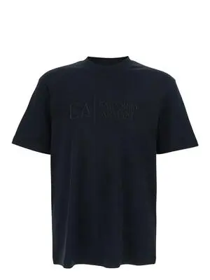 Emporio Armani S Cotton Crew Neck T-shirt With Embroidered Front Lettering Logo - Black