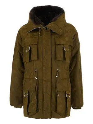 Pinko Parka Jacket With Hood And Tech Fabric Belt For - Green
