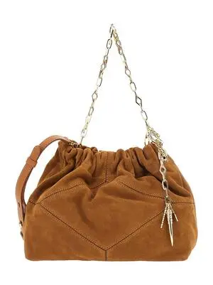 Ba&sh June Suede Shoulder Handbag With Chain Strap And Charms, 35x25x14 Cm - Beige