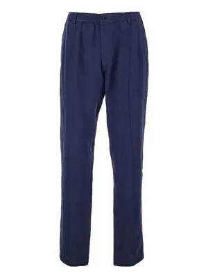 Emporio Armani S Straight-leg Linen Trousers With Elasticized Waist - Blu
